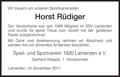 Traueranzeigen von Horst Rüdiger Trauer HNA de