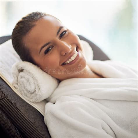 Robe Smile And Woman In Hotel Rest And Relax In Vacation Travel And