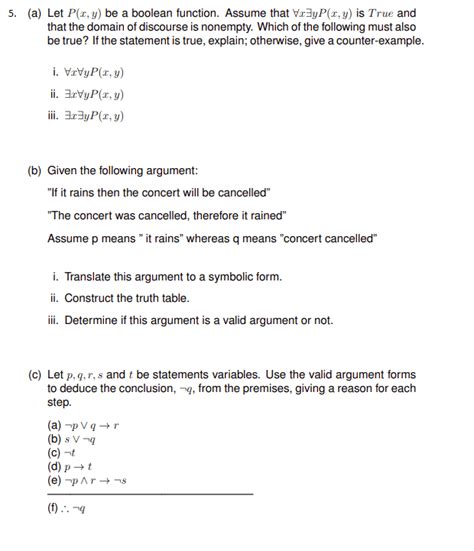 Solved 5 A Let Pxy Be A Boolean Function Assume That
