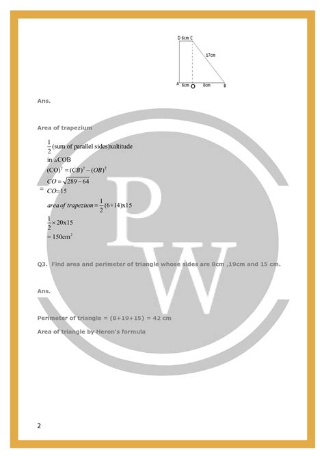 Class Maths Chapter Herons Formula Of Important Questions For Pw