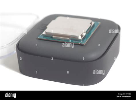 Central Processing Unit Cpu Processor Microchip On The Packaging Box Isolated On White