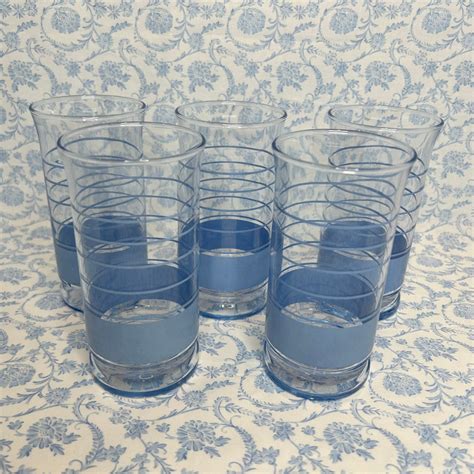 Vintage Libbey Blue Striped Glasses Etsy