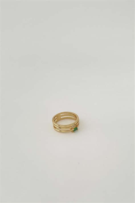 Anel Fio Triplo Green Color Dourado For Me