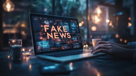 Person Typing On Laptop With Fake News Articles Displayed On Screen
