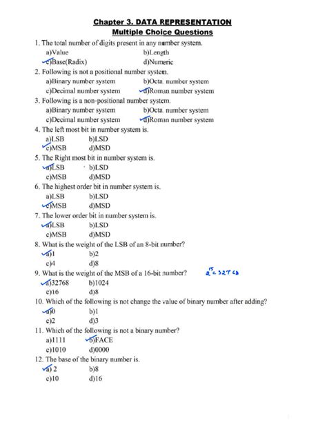 1st Puc Computer Science Mcq Questions Chapter 3 Data Representation Pdf