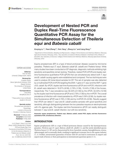 Pdf Development Of Nested Pcr And Duplex Real Time Fluorescence