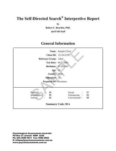 Sds Interpretive Report Psychological Assessments Australia