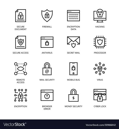 Cyber Security Outline Icons Royalty Free Vector Image