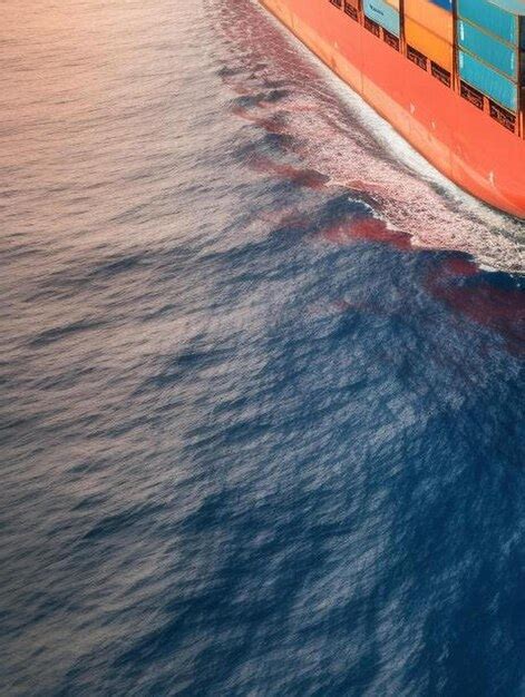 Premium Photo Aerial Side View Of Cargo Ship Carrying Container And