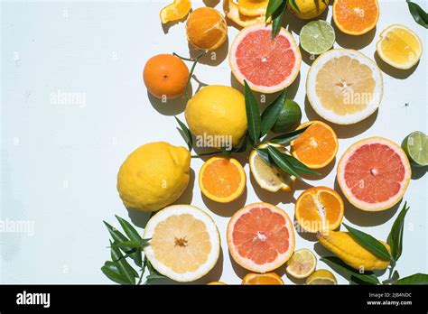 Fresh Slices Of Different Types Of Citrus Orange Limelemon