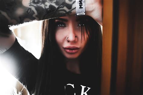 Pierced Nose Hair Adult Close Up Women Females Nose Rings