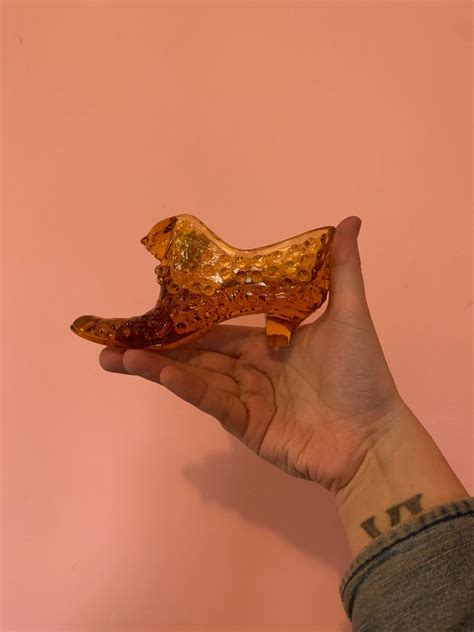 Fenton Glass Shoe Amber Glass Decor Fenton Art Glass Etsy