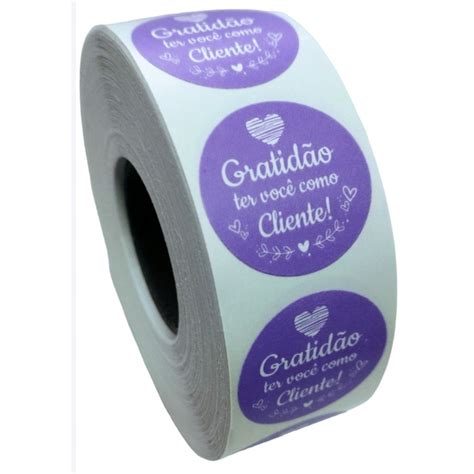 500 Etiquetas Adesivas Gratidão ter você como cliente Redondo 3 cm