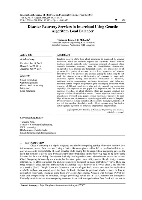 Pdf Disaster Recovery Services In Intercloud Using Genetic Algorithm Load Balancer