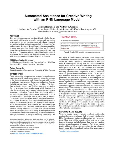 Pdf Automated Assistance For Creative Writing With An Rnn Language Model