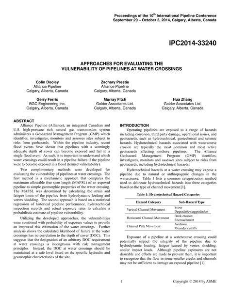 Pdf Approaches For Evaluating The Vulnerability Of Pipelines At Water Crossings