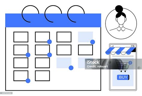 온라인 쇼핑 및 사용자 프로필 디자인 요소가 있는 캘린더 개념에 대한 스톡 벡터 아트 및 기타 이미지 개념 개념과 주제 계획 Istock