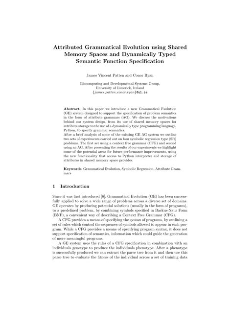 pdf attributed grammatical evolution using shared memory spaces and