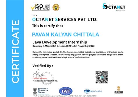 Pavankalyan Chittala On Linkedin Internshipcertificate Octanet