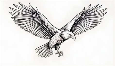 An Artistic Black And White Drawing Of An Eagle Mid Flight With Wings