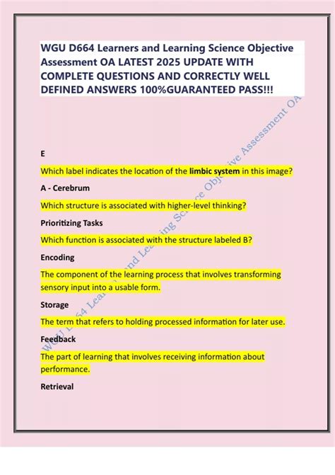 Wgu D664 Learners And Learning Science Objective Assessment Oa Latest 2025 Update With Complete
