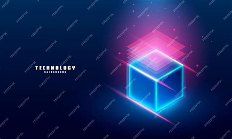 진한 파란색 배경에 파란색 빛나는 벡터 현실적인 3d 큐브 프리미엄 벡터