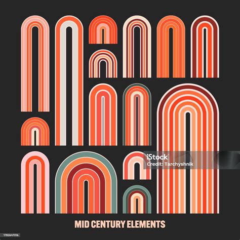 미드 센츄리 아치 요소 현대적인 기하학적 모양 무지개 현대적인 디자인 미니멀리스트 아트 벽 장식 포스터 책 표지 및 전단지를