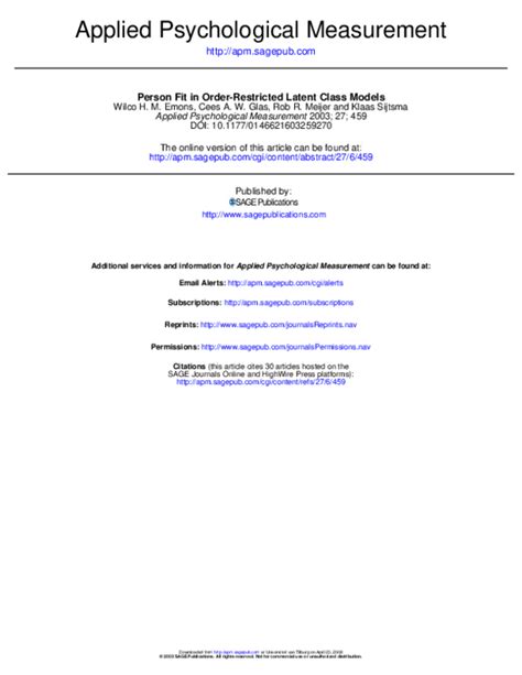 Pdf Person Fit In Order Restricted Latent Class Models