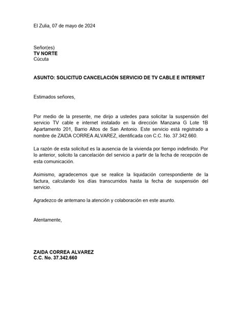 Carta De Cancelación Internet Pdf