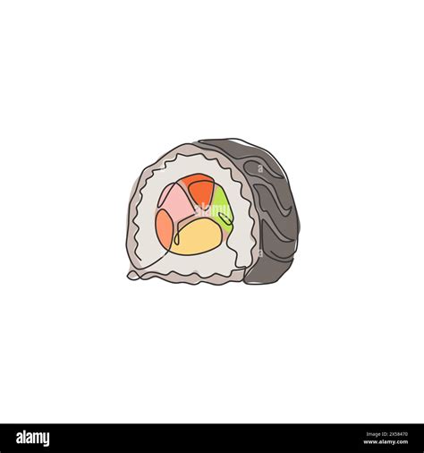 Single Continuous Line Drawing Of Stylized Japanese Maki Sushi Bar Logo