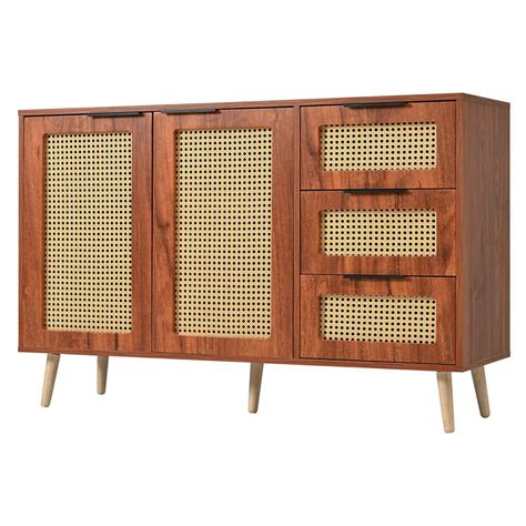 Ideasy Sideboard Vintage Rattan Buffetschrank Mit 2 Türen Und 3
