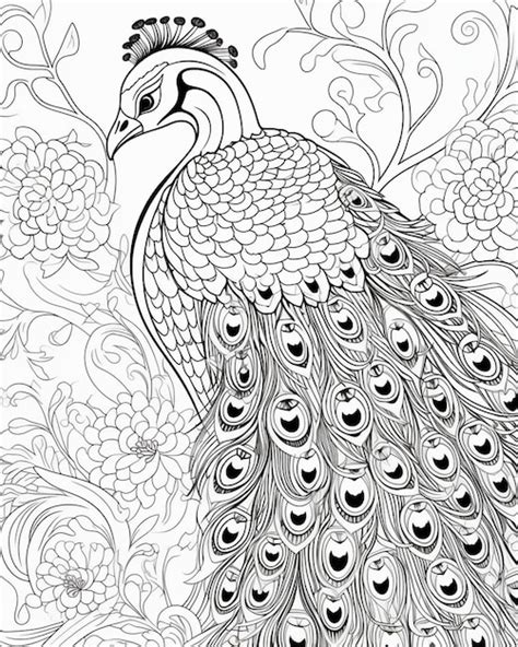 Intricate Peacock Design On Coloring Page Premium Ai Generated Image