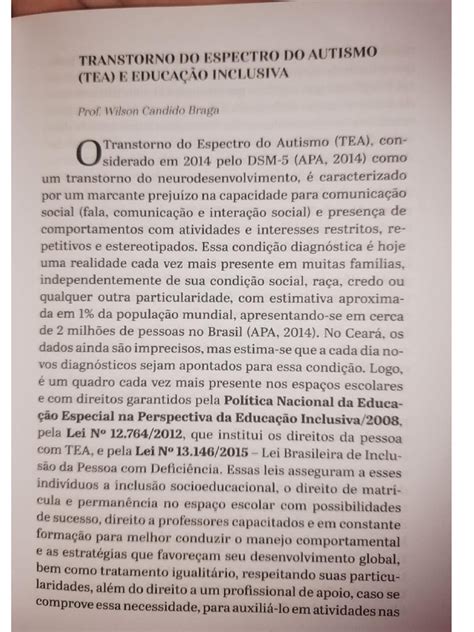 Transtorno Do Espectro Do Autismo Tea E Educação Inclusiva Pdf