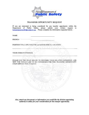 Fillable Online Dps Nv Transfer Opportunity Request Form Nevada
