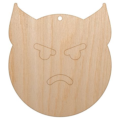 Angry Devil Face Emoticon Unfinished Craft Wood Holiday Christmas Tree