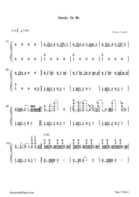 Hands On Me Ariana Grande双手简谱预览1 钢琴谱文件（五线谱、双手简谱、数字谱、midi、pdf）免费下载