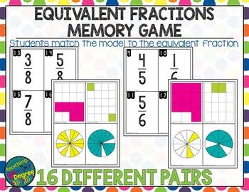 Equivalent Fractions Memory Game By Teaching To The 4th Degree TpT