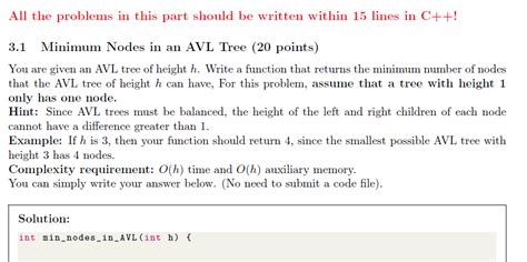 Solved 31 Minimum Nodes In An Avl Tree 20 Points You Are