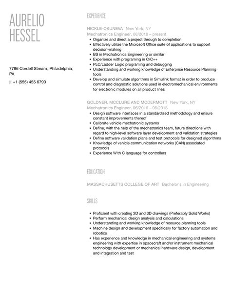 Mechatronics Engineer Resume Samples Velvet Jobs
