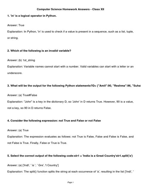 Computer Science Homework Answers Explained Pdf String Computer