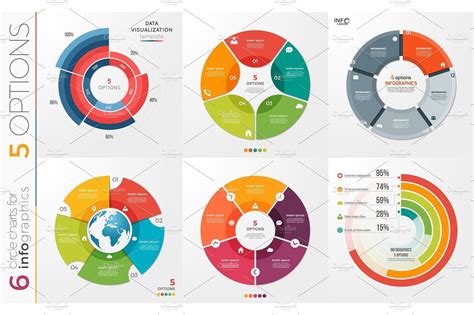 Collection Of 6 Vector Circle Chart Templates For Infographics W