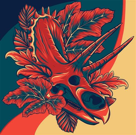Premium Vector Illustration Of Triceratops Dinosaur Skull Fossil With