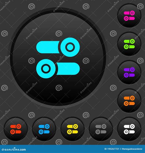 toggle switches dark push buttons with color icons stock vector