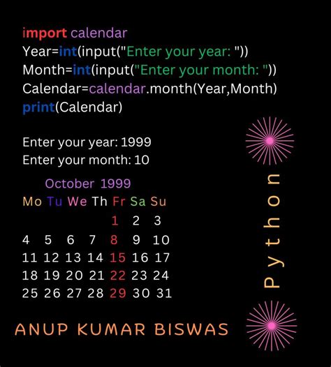 By Using This Python Code You Can Get A Calendar Of Any Year Anup Roy