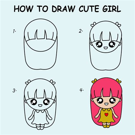 Step By Step To Draw A Cute Girl Drawing Tutorial A Cute Girl Drawing