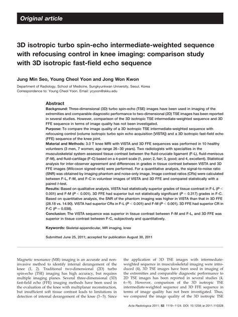 Pdf 3d Isotropic Turbo Spin Echo Intermediate Weighted Sequence With