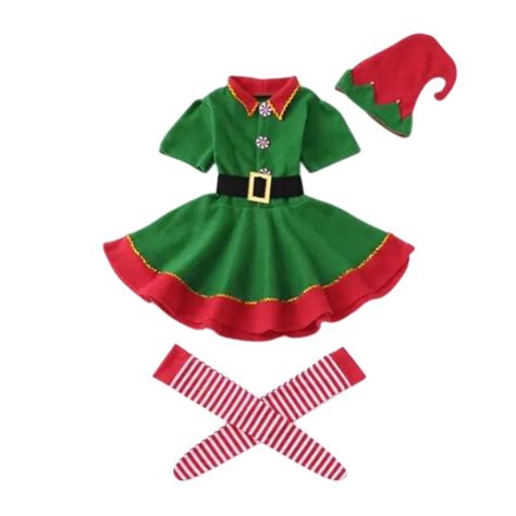 Urmagic 4pcsset Girl Women Christmas Elf Costume Set Velvet Dress