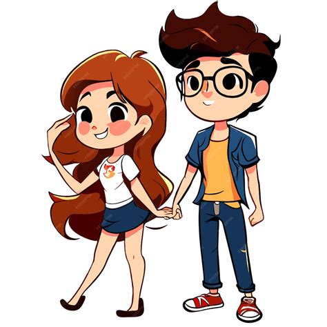 Premium Vector A Hand Drawing Full Body Cute Couple Cartoon In
