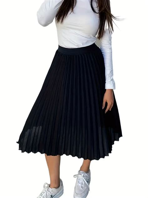 Solid Pleated Skirts Elegant High Waist Summer Midi Skirts Temu