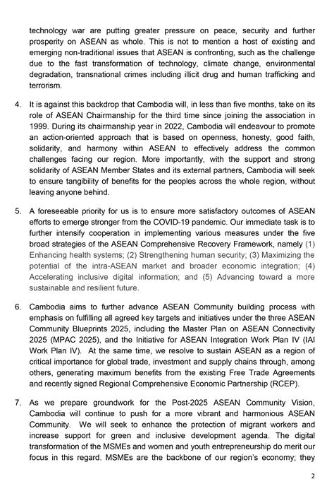 Asean Day Message Of Samdech Akka Moha Sena Padei Techo Hun Sen Prime